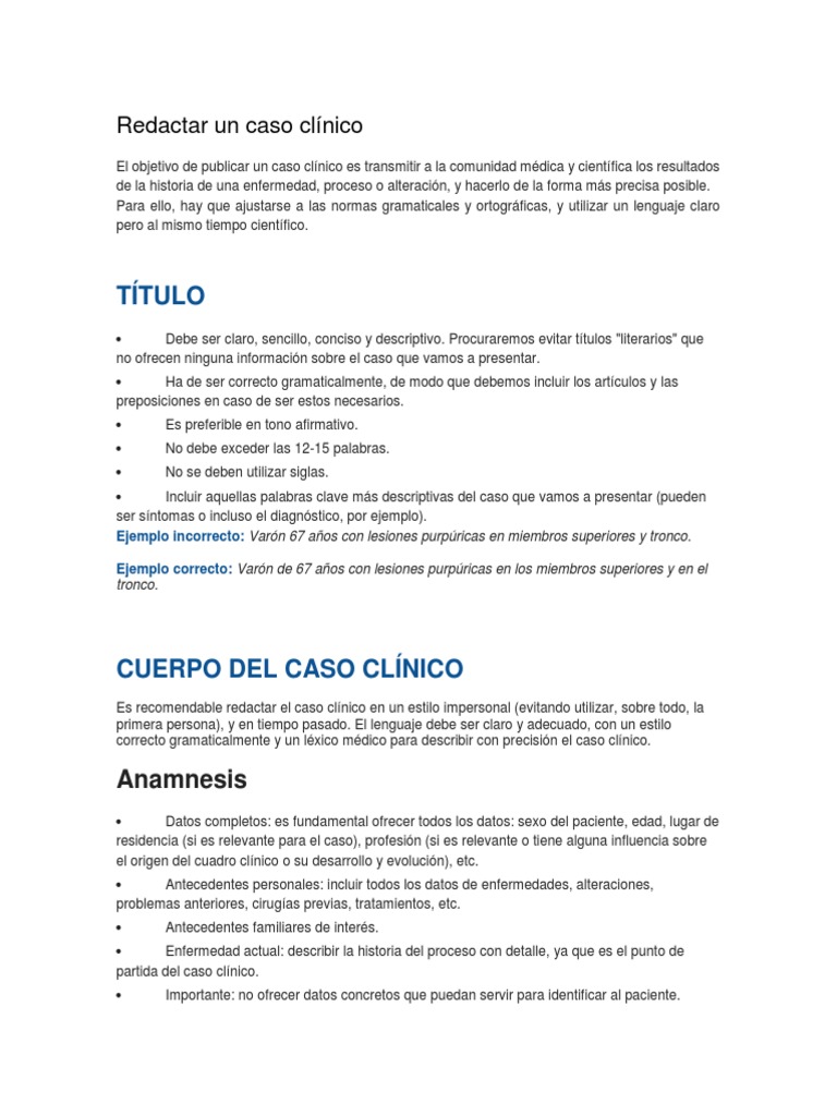 Redactar Un Caso Clínico | PDF | Diagnostico medico | Clínica