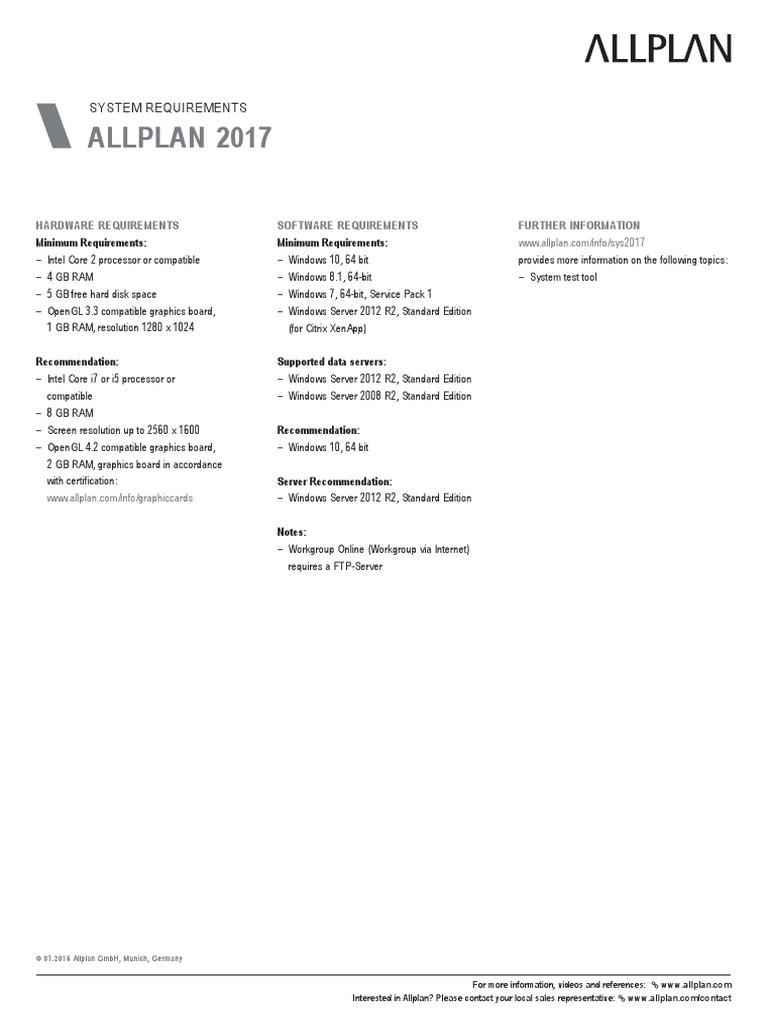 System Requirements Allplan 2017 | PDF | 64 Bit Computing | Microsoft Windows
