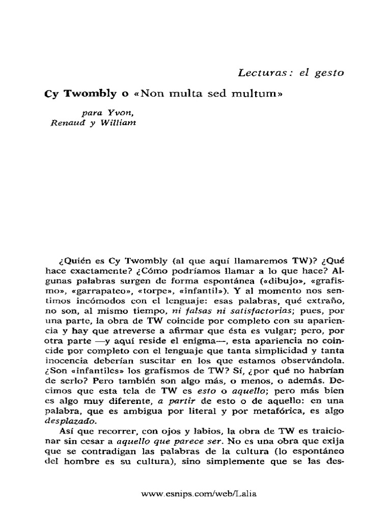 Cy Twombly - Non Multas Sed Multum | PDF