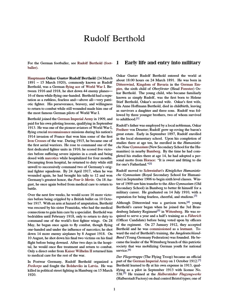 0 WW1 Ace - Rudolf Berthold | PDF | World War I | Military Aviation