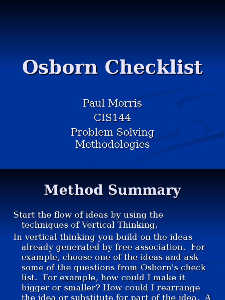 Osborn Checklist | PDF | Psychology | Psychological Concepts