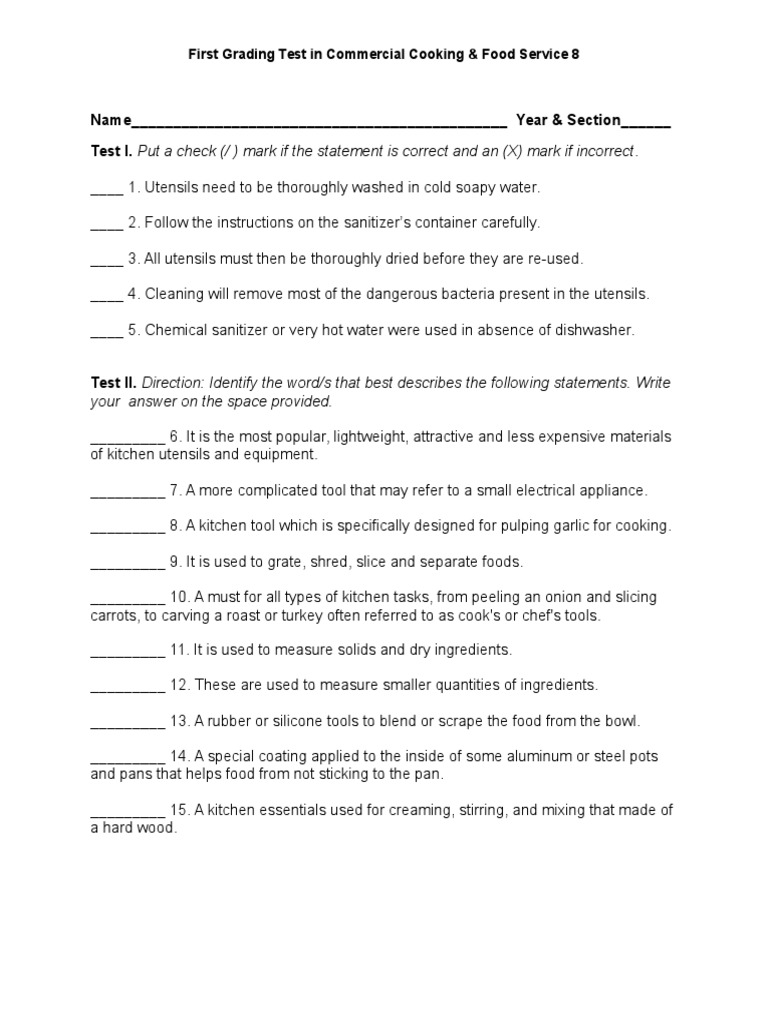 TEST | PDF | Kitchen Utensil | Cookware And Bakeware