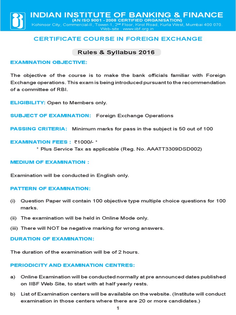 Rules and Syllabus for the Certificate Course in Foreign Exchange ...