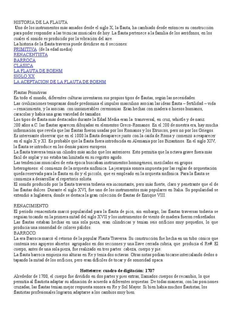 Historia de la Flauta a lo Largo del Tiempo | PDF | Instrumentos ...