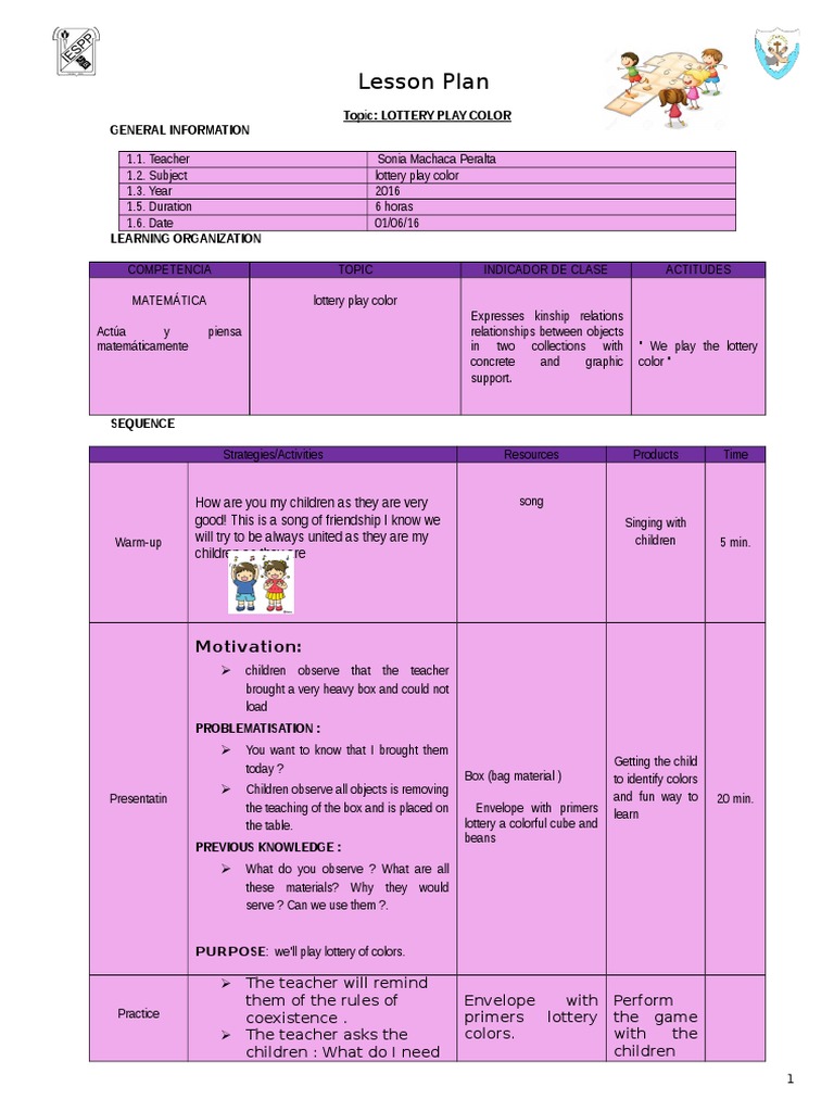Lottery Color Game Lesson Plan | PDF | Language Arts & Discipline
