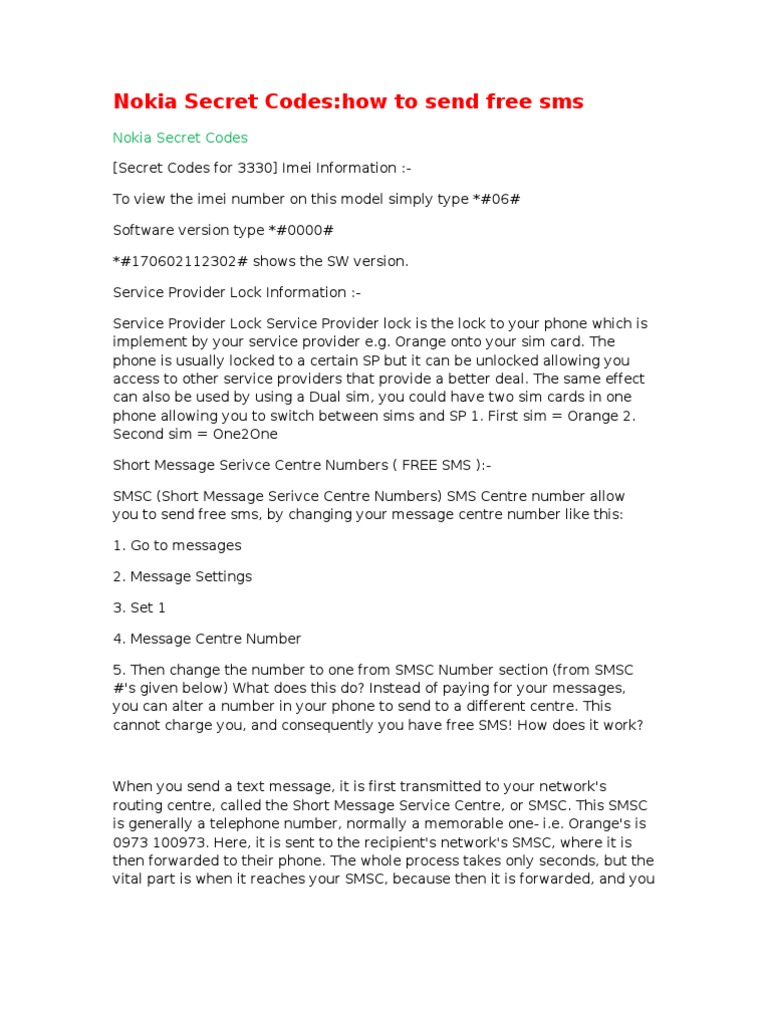 Nokia Secret Codes | PDF | Subscriber Identity Module | Mobile Technology