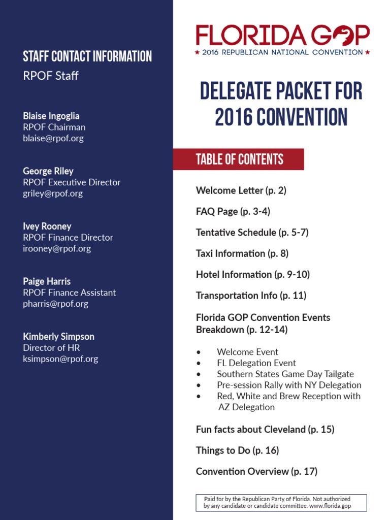 RPOF Delegate Packet | PDF | Cleveland | Leisure