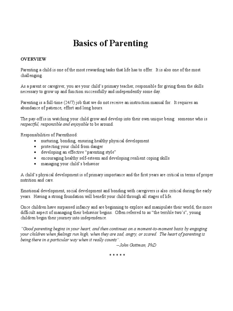 Basics of Parenting | PDF | Parenting | Relationships