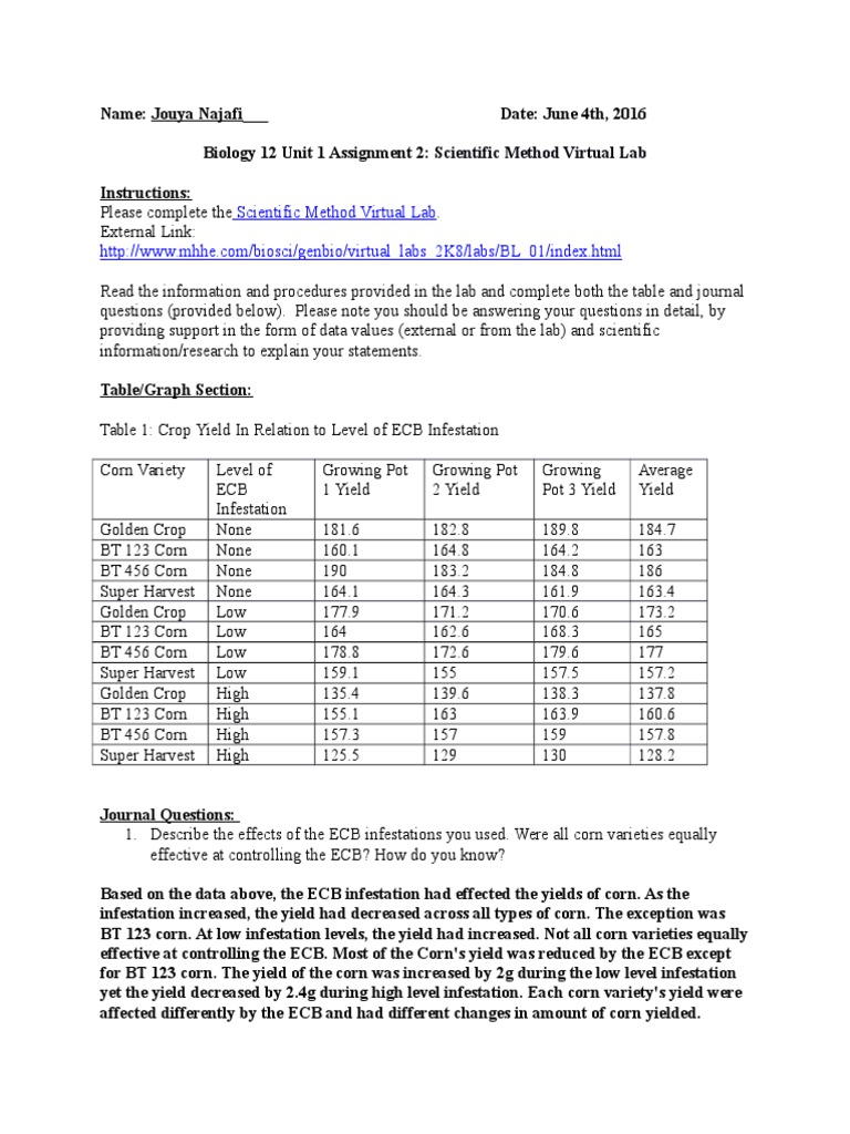 Biology 12 Unit 1 Assignment 2 Scientific Method Virtual Lab | PDF ...