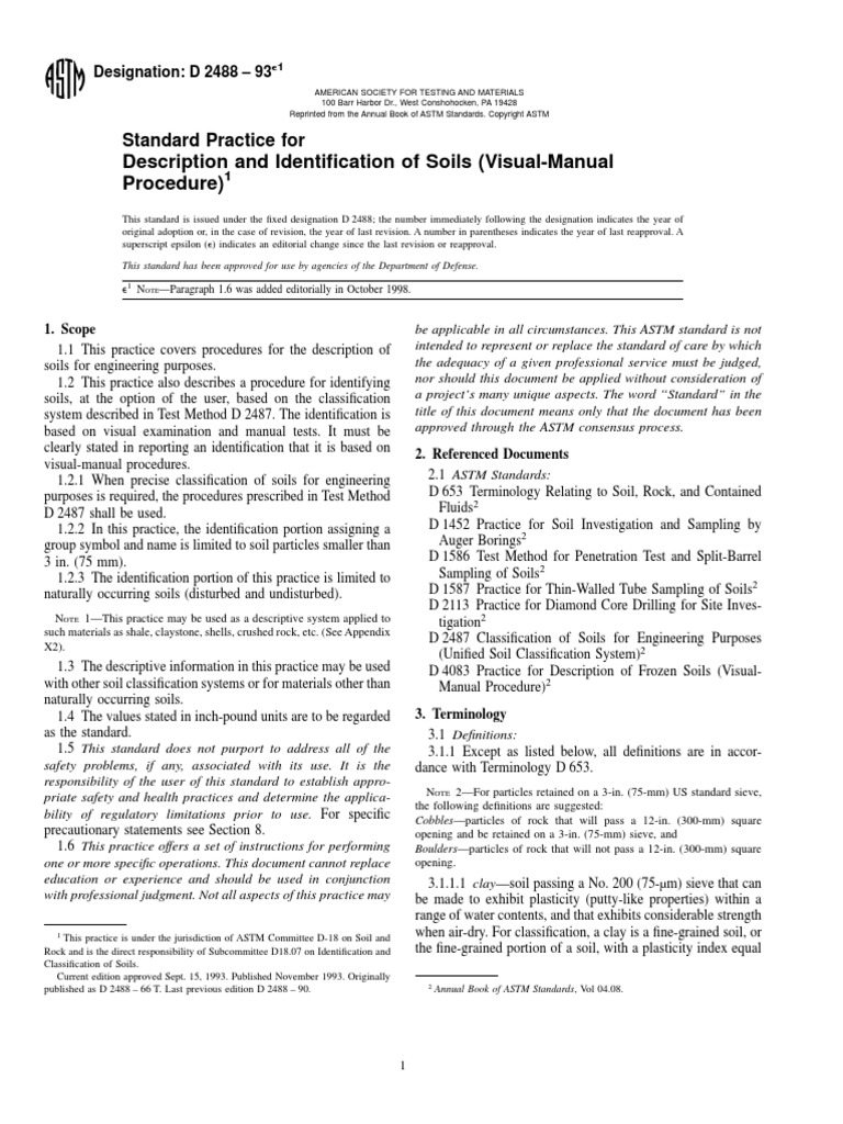 D2488 - Description and Identification of Soils (Visual-Manual ...
