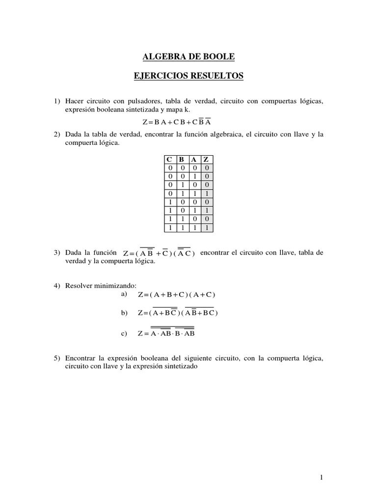 1 - Ejercicios Resueltos de Algebra de Boole | PDF | Puerta lógica | Álgebra