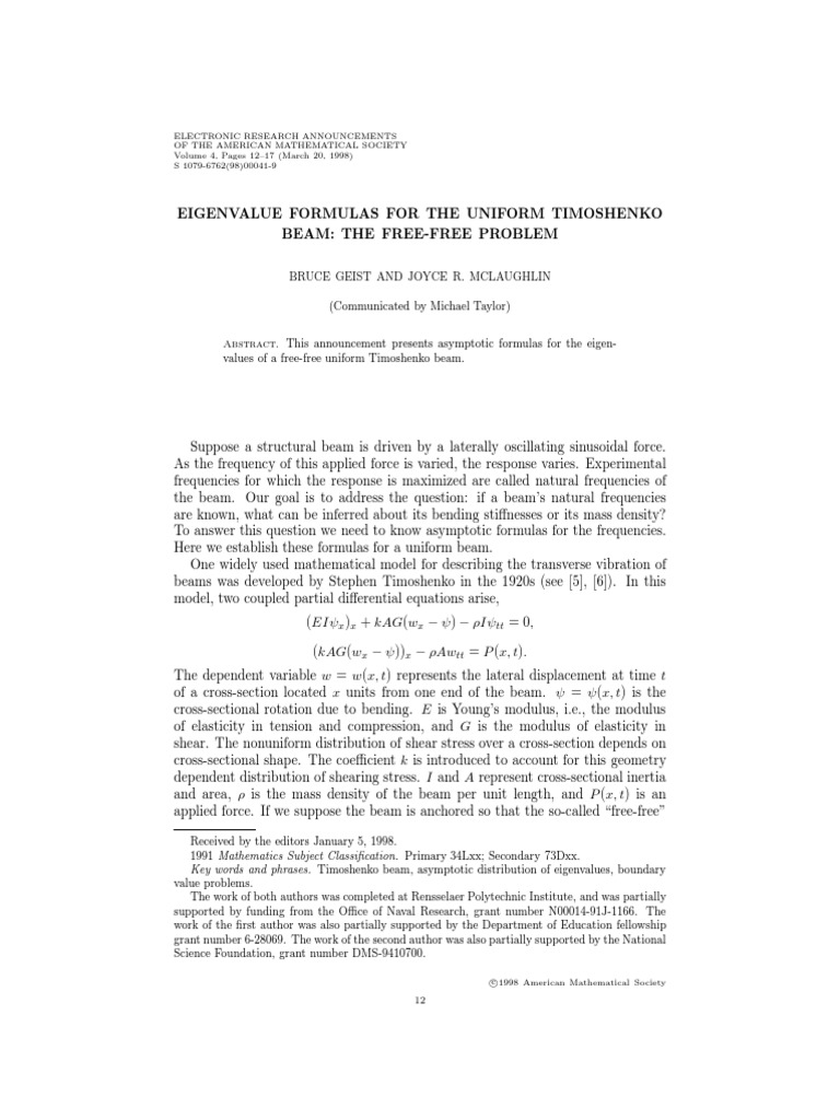Timoshenko Beam - 1 PDF | PDF | Bending | Eigenvalues And Eigenvectors