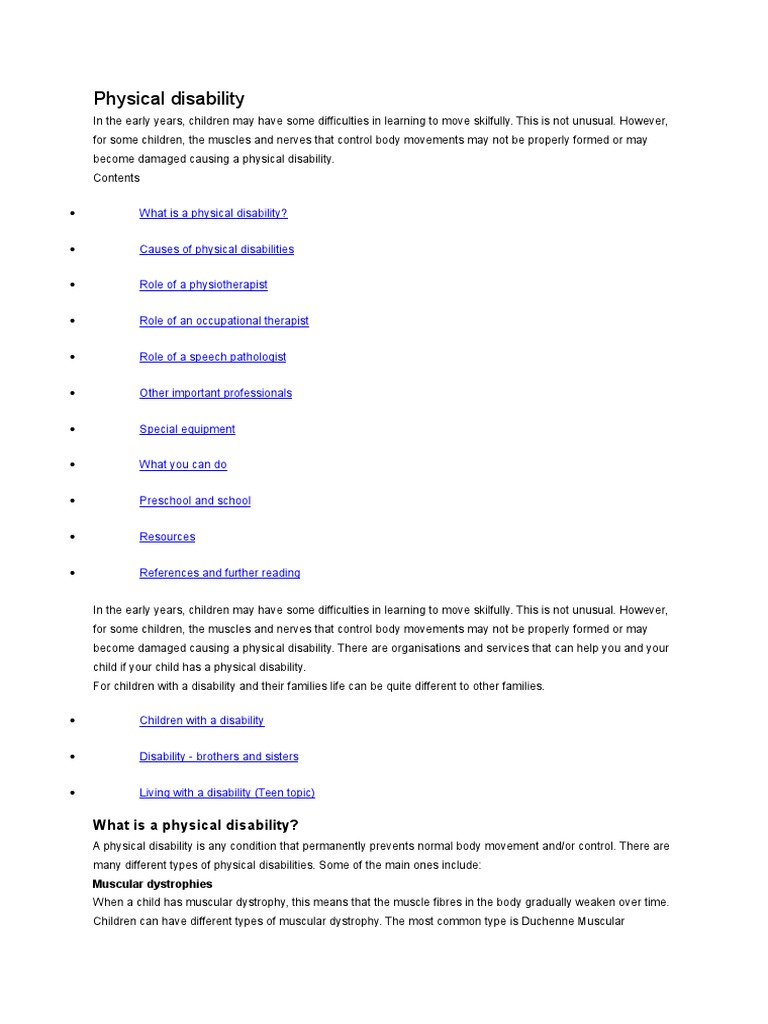 Understanding Childhood Physical Disabilities | PDF | Learning ...