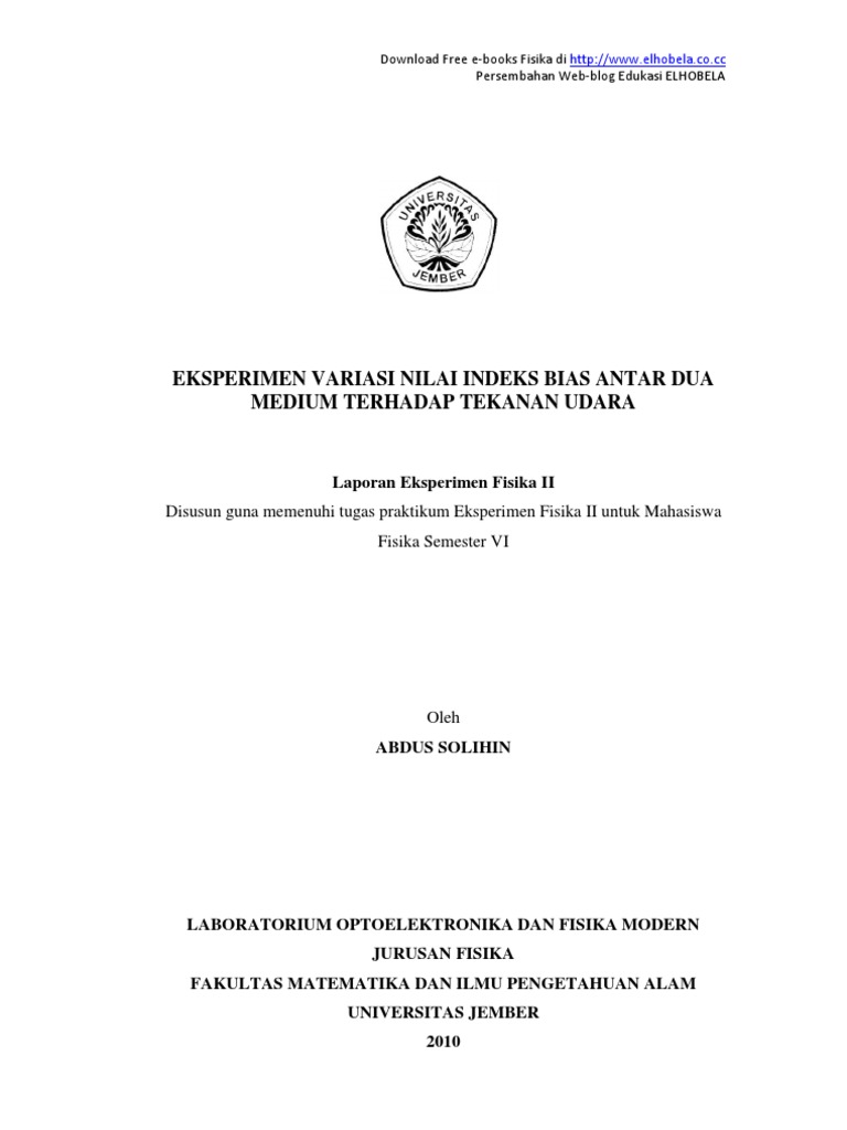Eksperimen Variasi Nilai Indeks Bias Antar Dua Medium Terhadap Tekanan ...