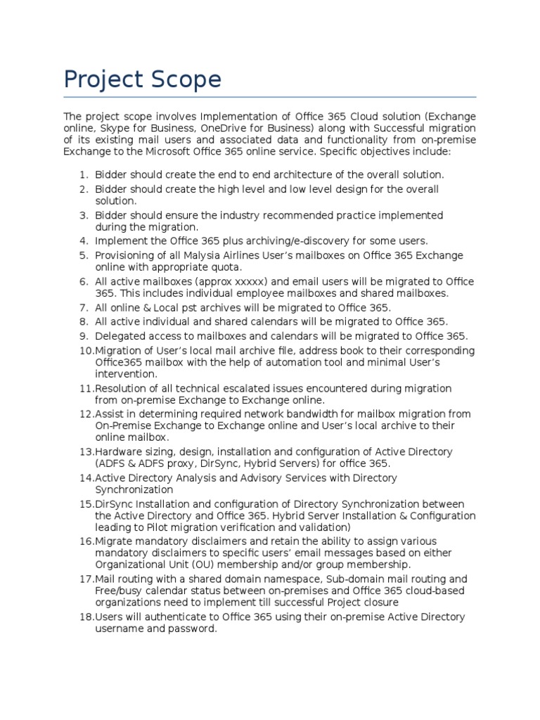 Sample Scope for O365 Migration | Office 365 | Active Directory