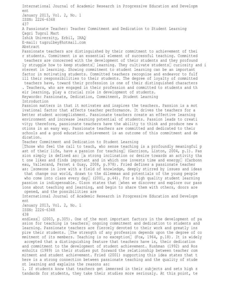 Developing Passion and Commitment To Teaching Excellence | PDF ...