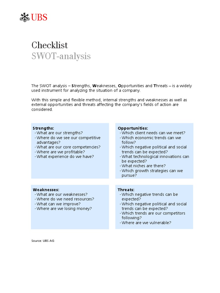 SWOT Checklist: Analyze Strengths, Weaknesses, Opportunities, Threats | PDF