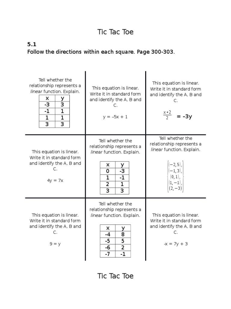 Tic Tac Toe Review Chapter 5 | PDF | Mathematical Analysis | Elementary ...