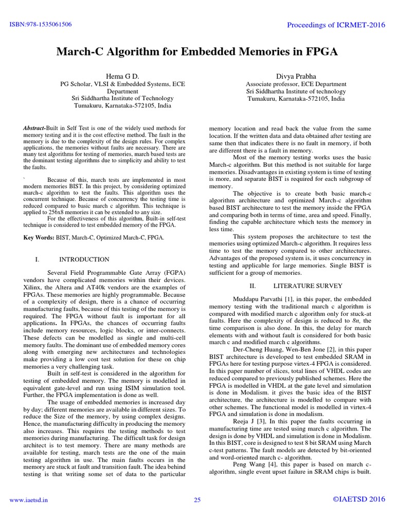 Iaetsd March C Algorithm For Embedded Memories In Fpga Pdf Field Programmable Gate Array 6749