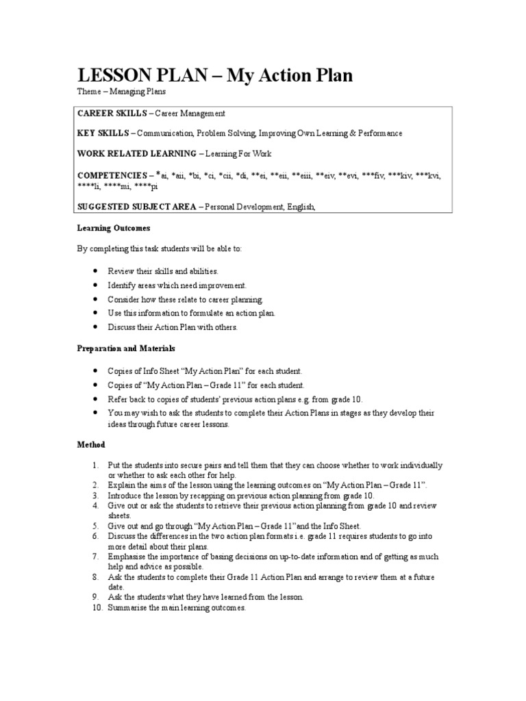 Lesson Plan 1 - My Action Plan | PDF | Lesson Plan | Teachers