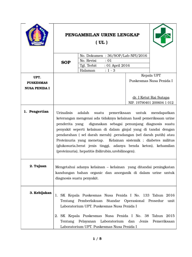 Prosedur Pemeriksaan Urine Lengkap | PDF