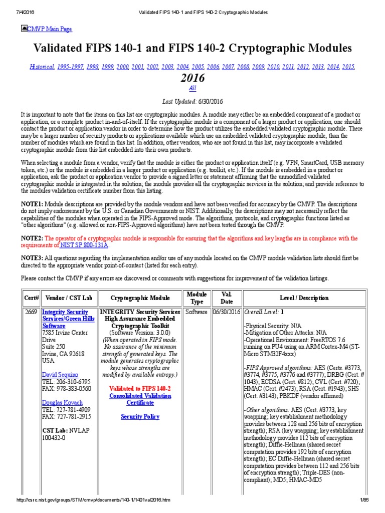 Validated FIPS 140-1 and FIPS 140-2 Cryptographic Modules | PDF | Key ...