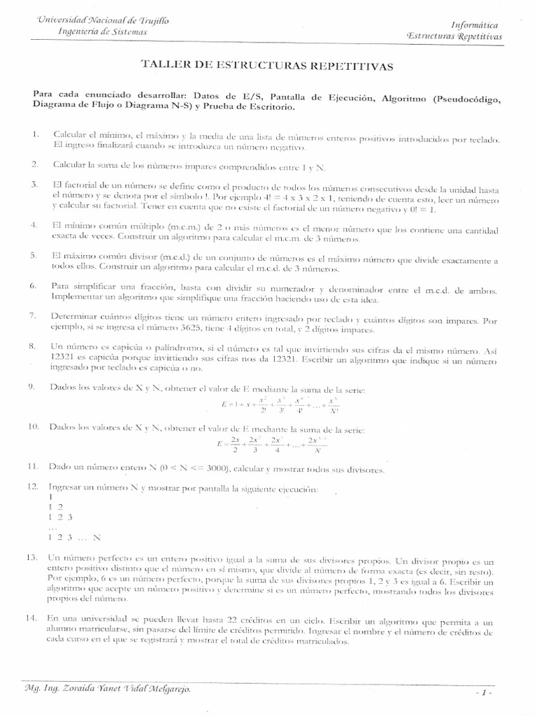 Taller de Estructuras Repetitivas | PDF | Algoritmos y Estructuras de ...