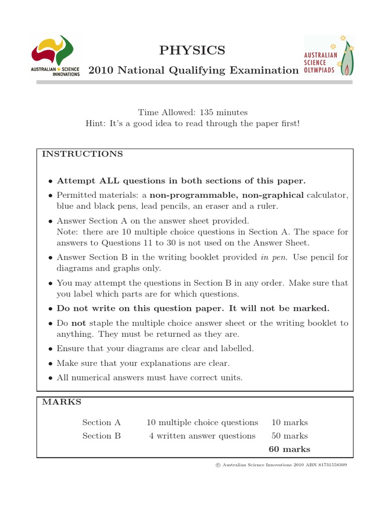 2010 Physics NQE Paper PDF | PDF | Collision | Earth
