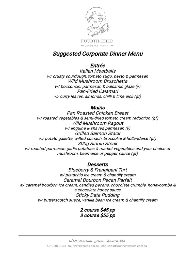 Suggested Corporate Dinner Menu: Entrée | PDF