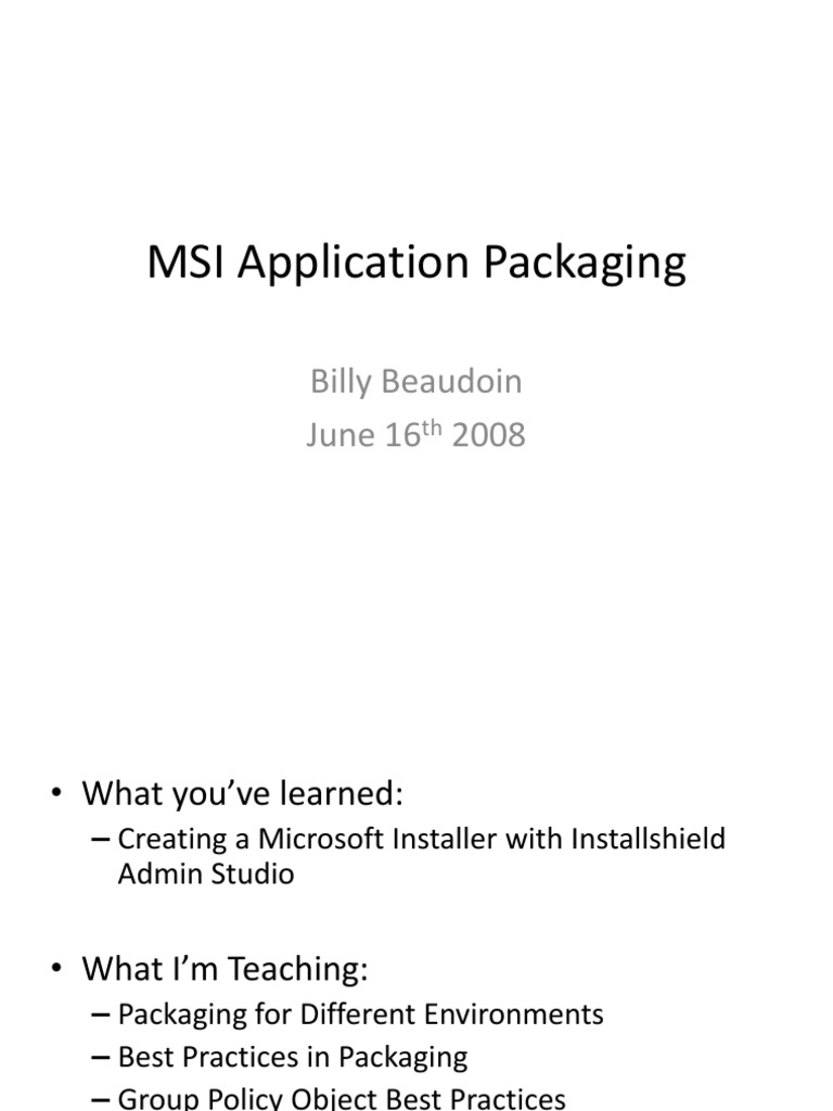 MSI Application Packaging PDF | PDF | Windows Registry | Group Policy