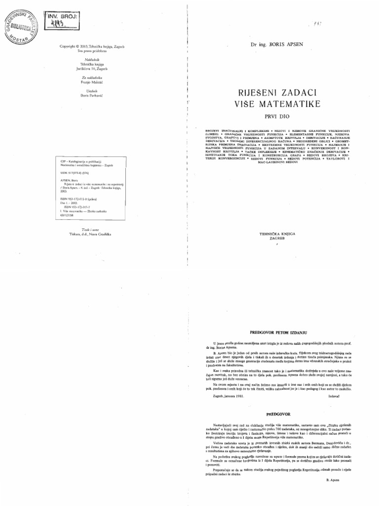 Boris-Apsen-1-Reseni-zadaci-vise-matematike PDF | PDF