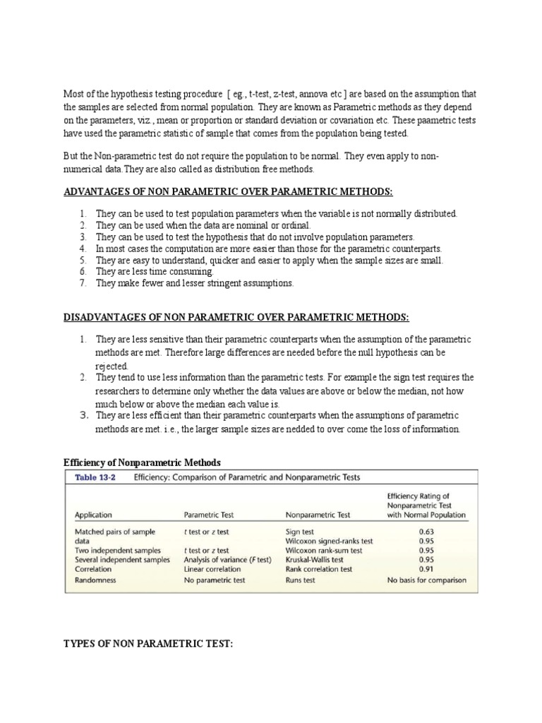 Advantages and types of non-parametric statistical tests | PDF ...