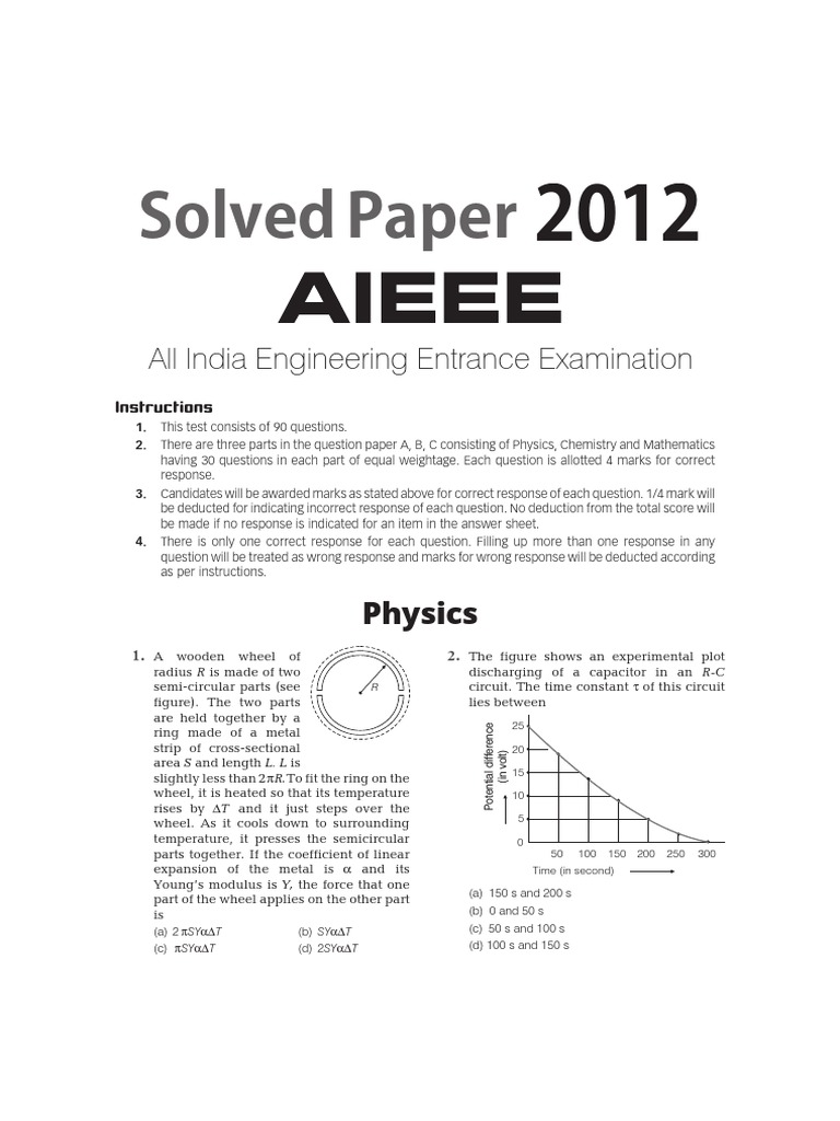 JEE MAINS Solved Paper 2012 | PDF | Magnetic Field | Integer
