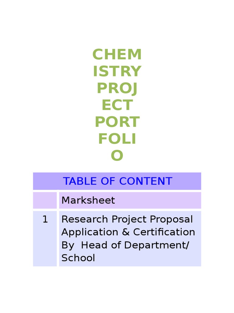 Chemistry Project Portfolio Table of Contents | PDF