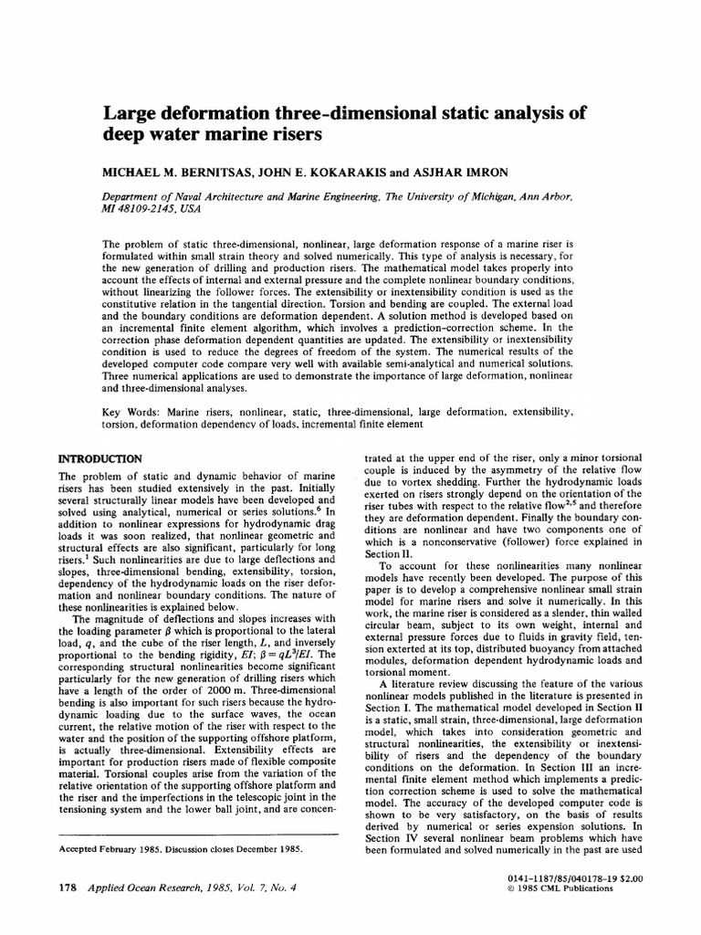 Large Deformation Three-Dimensional Static Analysis of Deep Water ...