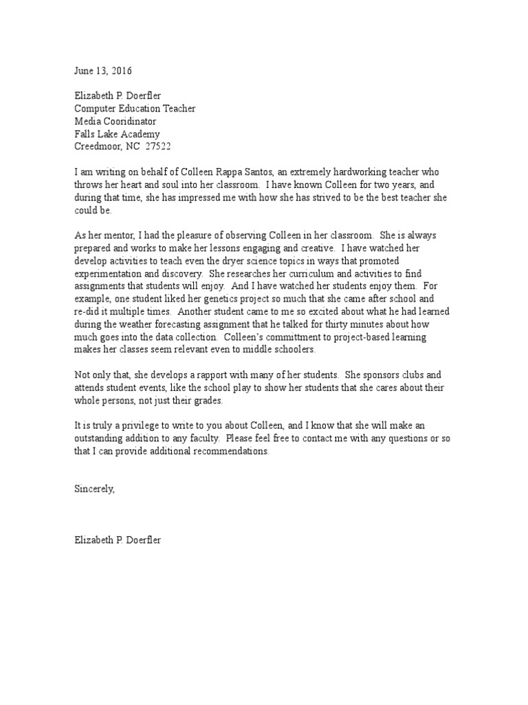 Colleen Rappa - Letter of Rec 1 | PDF