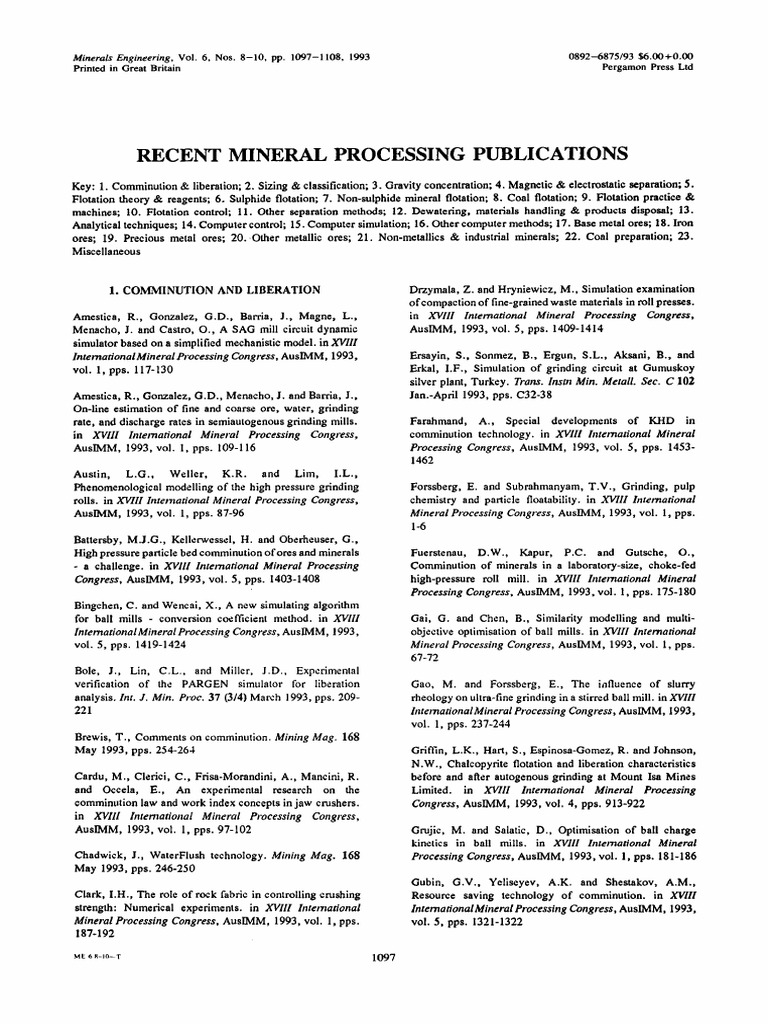 Recent Mineral Processing Publications | PDF | Mill (Grinding) | Materials