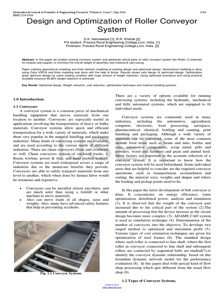 Design and Optimization of Roller Conveyor System | PDF | Structural ...
