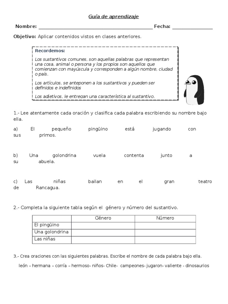 Guía Sustantivos, Adjetivos, Artículos y Verbos | PDF