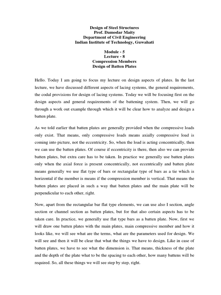 Batten Plates | PDF | Bending | Shear Stress