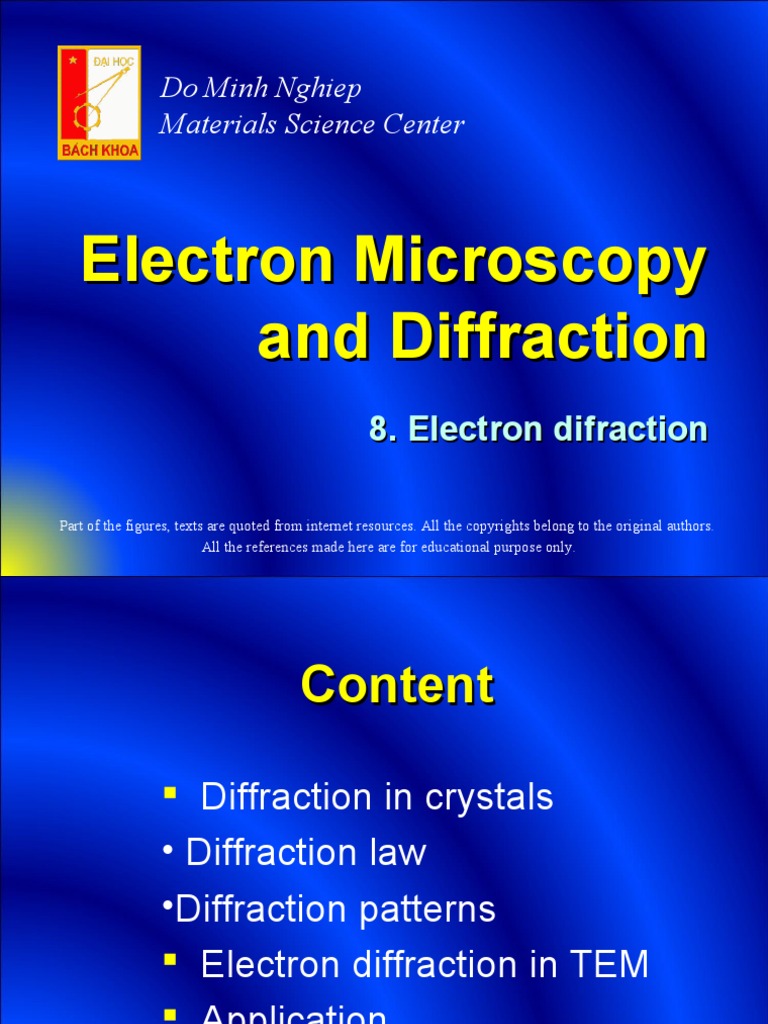 Electron Diffraction - Electron Microscopy and Diffraction | PDF | Diffraction | Transmission ...