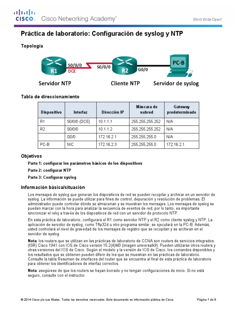 Lab Configuring Syslog And Ntp Pdf Pdf