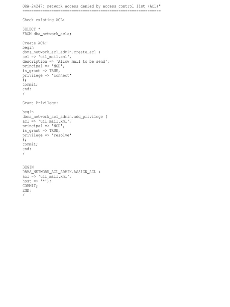 ORA-24247 Network Access Denied by Access Control List | PDF