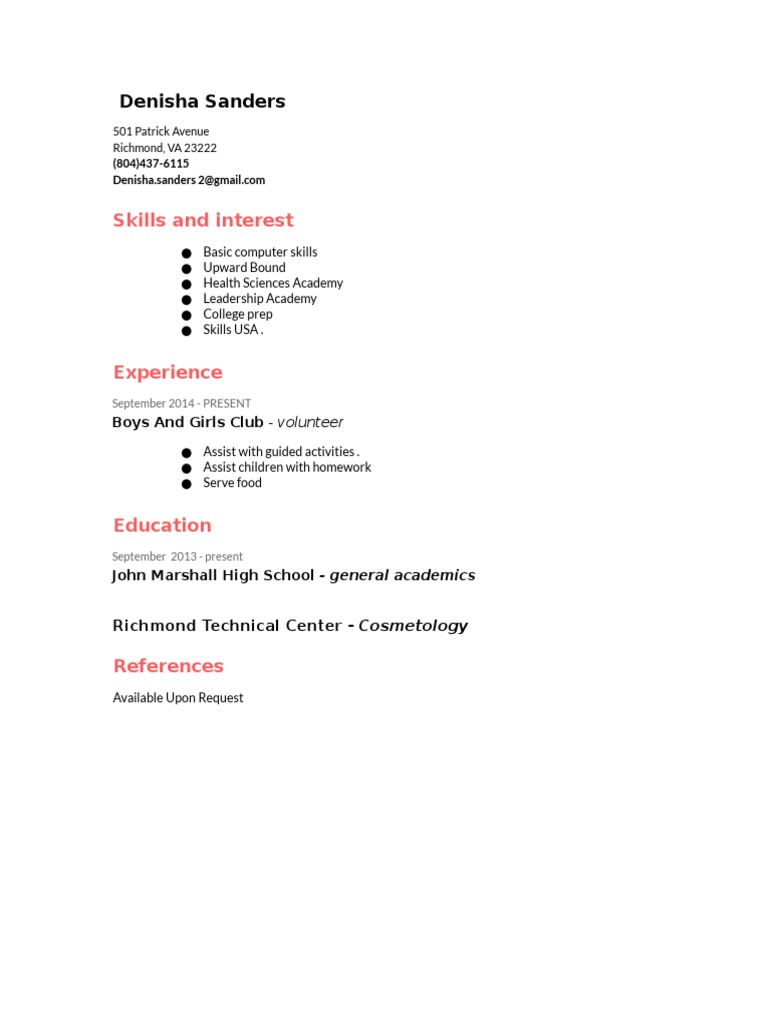 Denisha Sanders Resume: Skills & Experience | PDF | Career & Growth ...