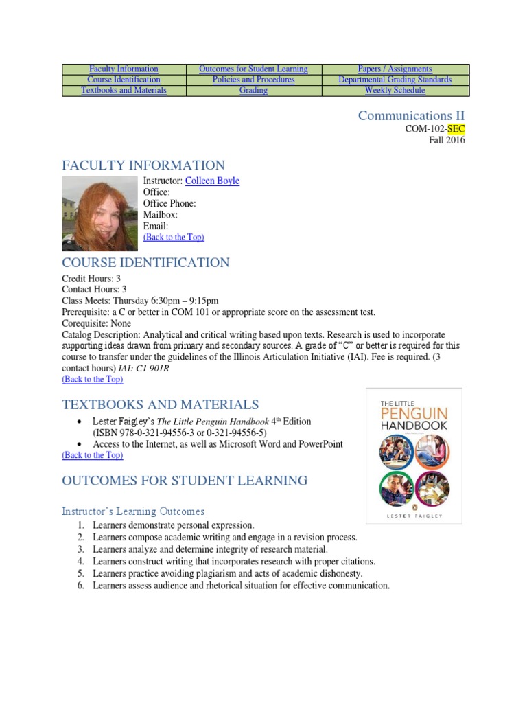 Sample Syllabus | PDF | Academic Integrity | Essays