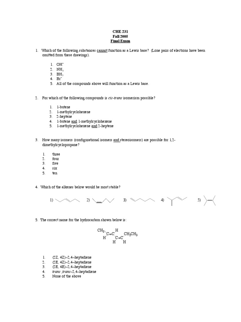 Organic Chemistry 231 Final Exam | PDF | Chemical Bond | Alkene