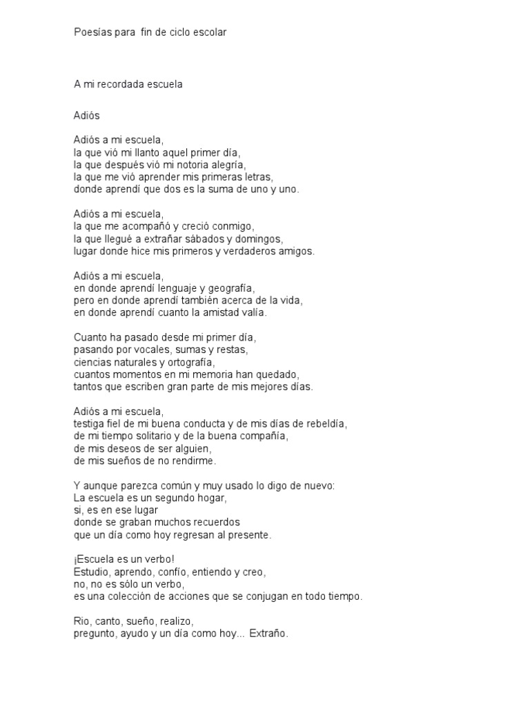 Poesías Para Fin de Ciclo Escolar | Amor