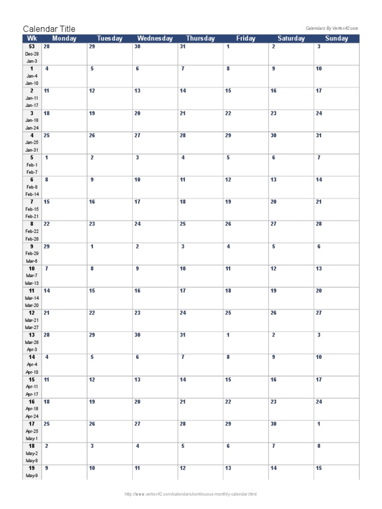 Continuous Monthly Calendar | PDF