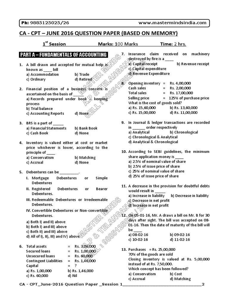 CPT Answer Key With Question Paper June 2016 | PDF | Oligopoly | Debits ...