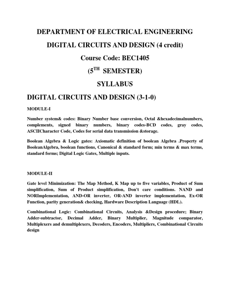 Digital Circuits Design | PDF | Boolean Algebra | Teaching Mathematics
